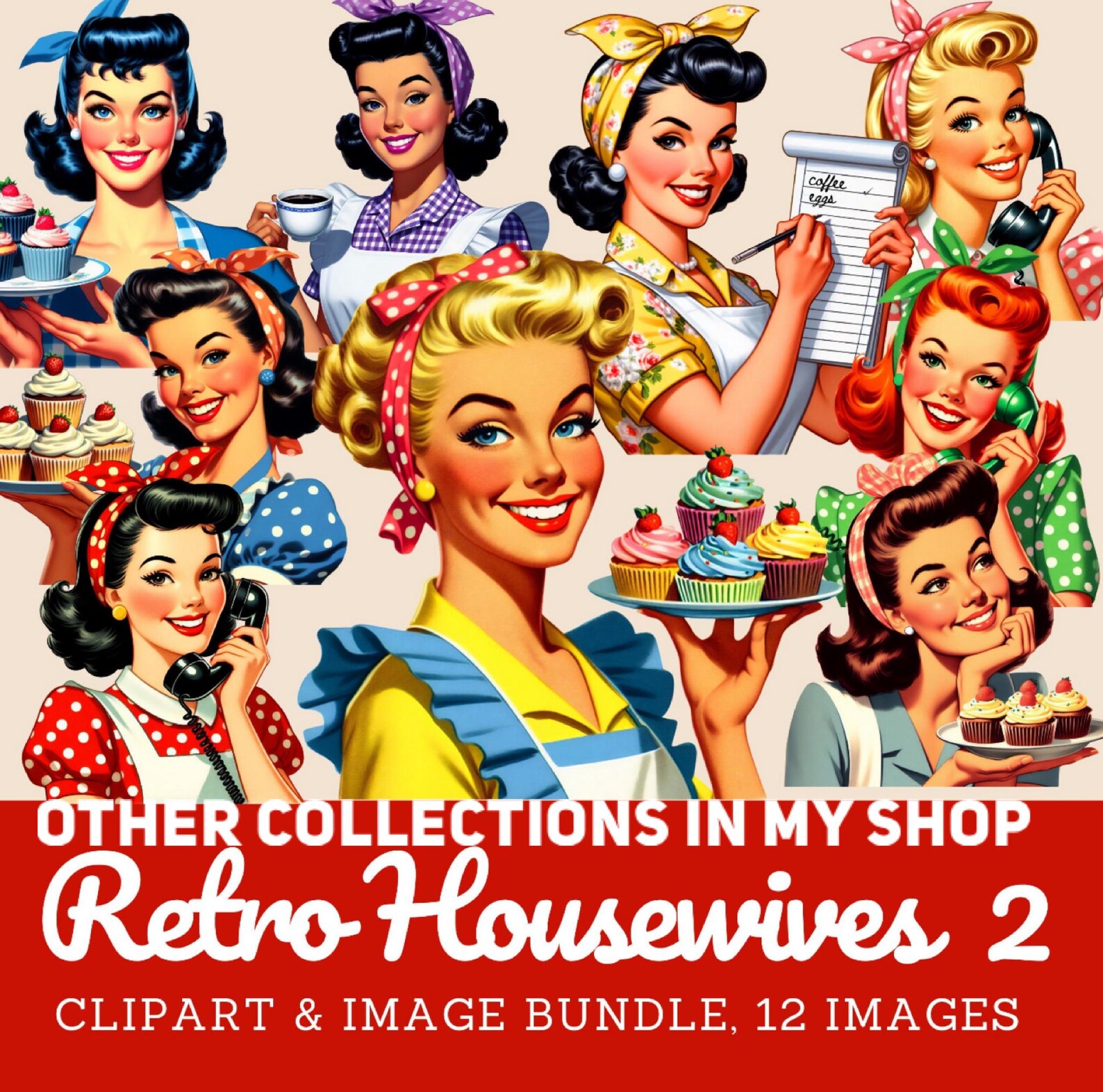 1950s Clipart Bundle Midcentury Fashion Retro Dress Png 1950s Women ...