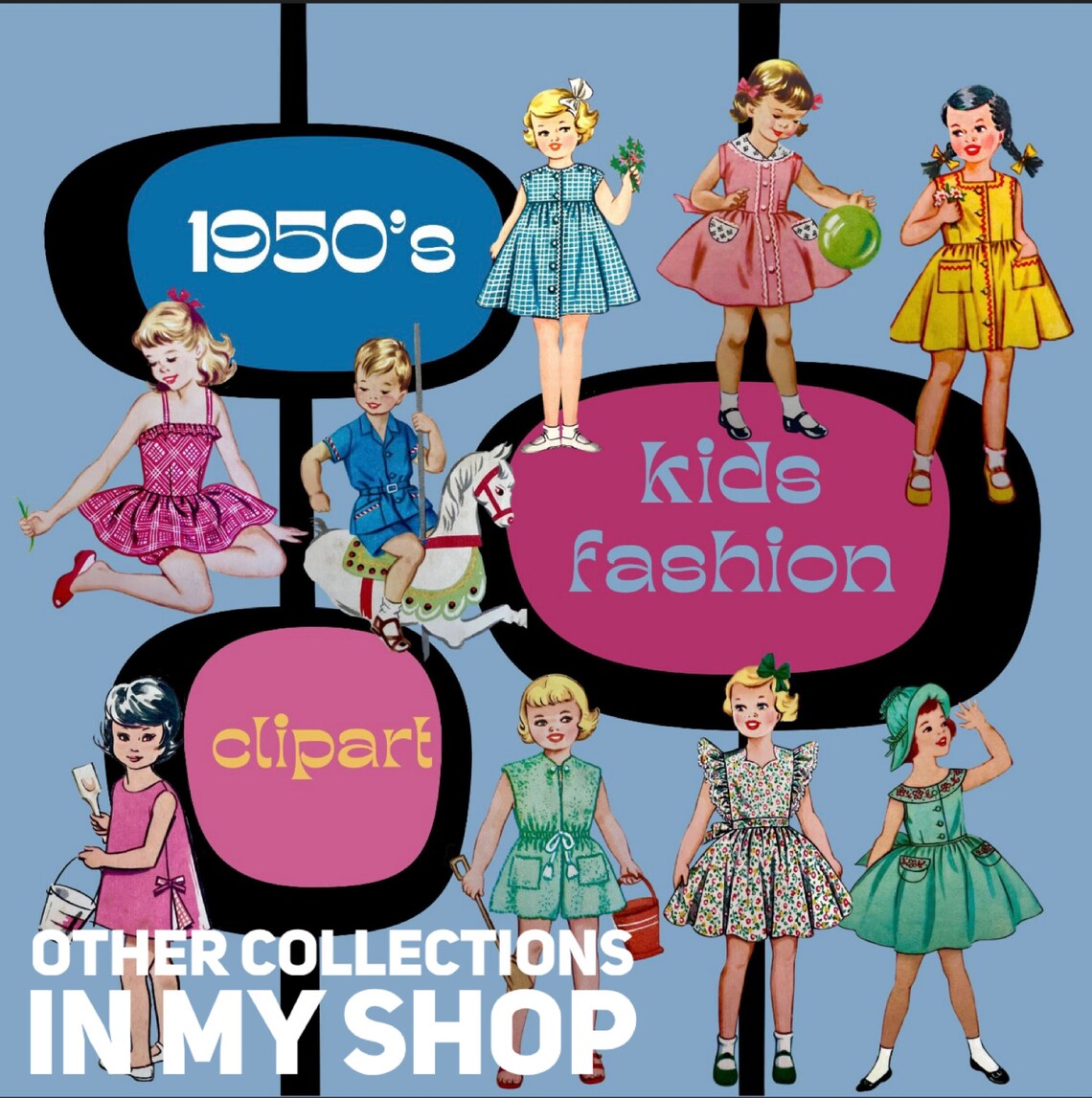 1950s Clipart Vintage Girls PNG Midcentury Fashion Clipart - Etsy