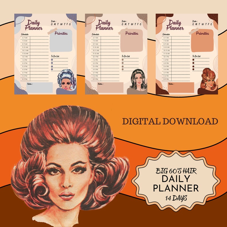 Retro Daily Planner 14 Pages 1960s Style Retro to Do List Retro Hair ...