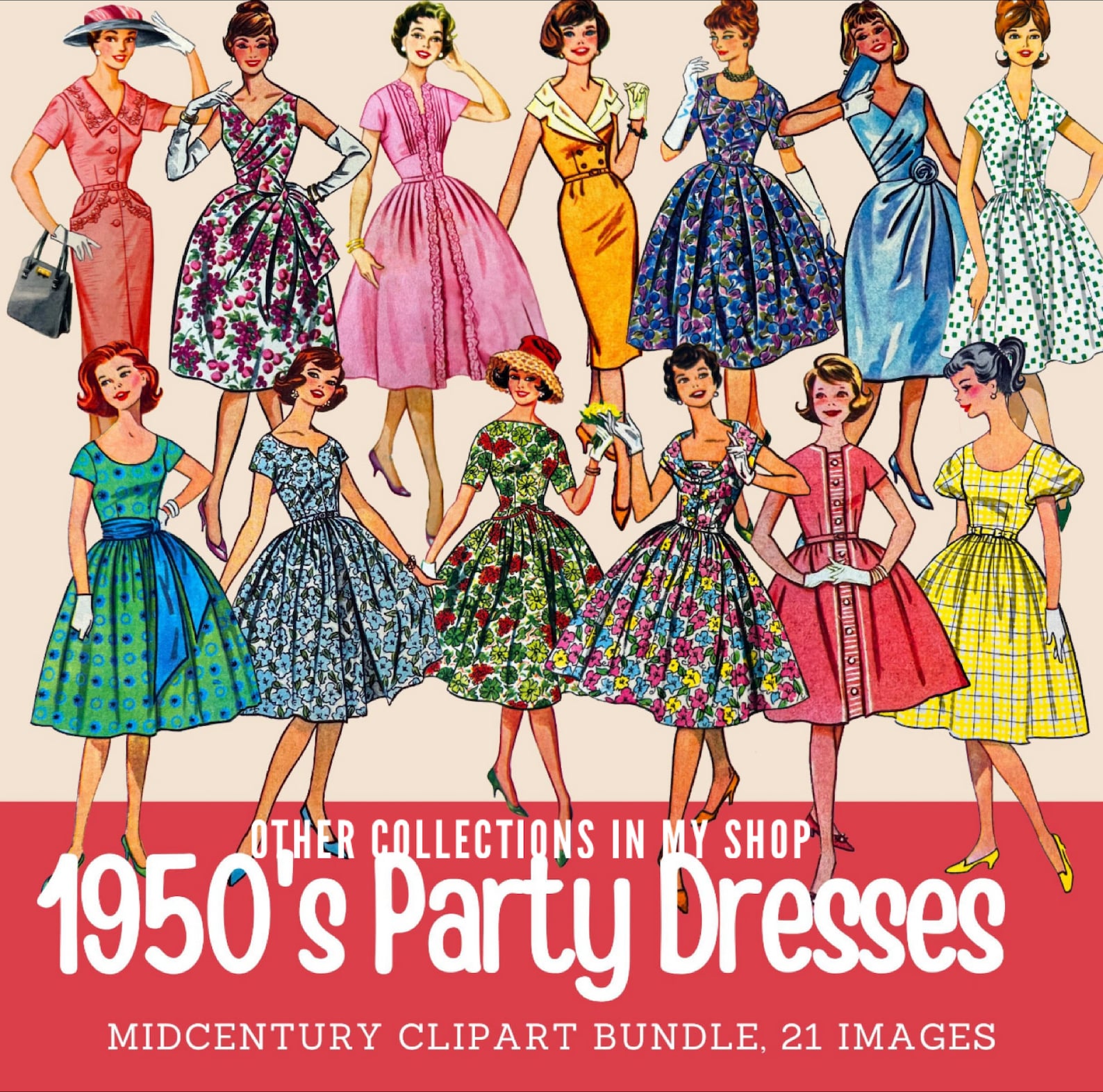 Vintage Television Clipart Bundle 1950s TV Digital Images Retro Television Clip Art Digital ...