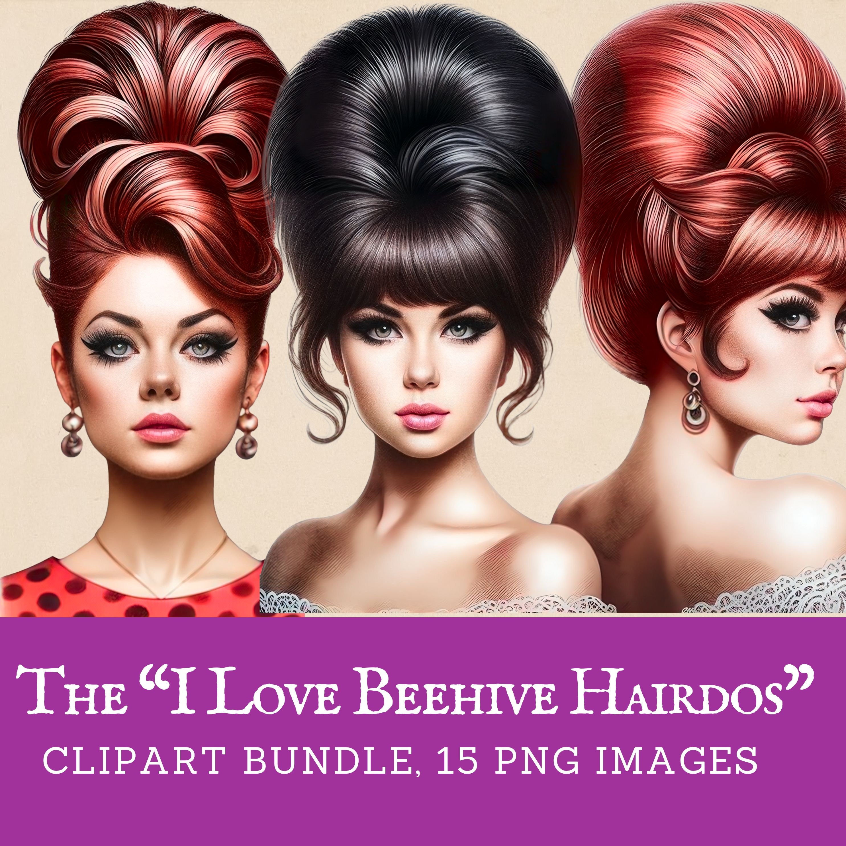 Beehive Hairdo Retro Hair Clipart Bundle Digital Download 1960s Beehive ...
