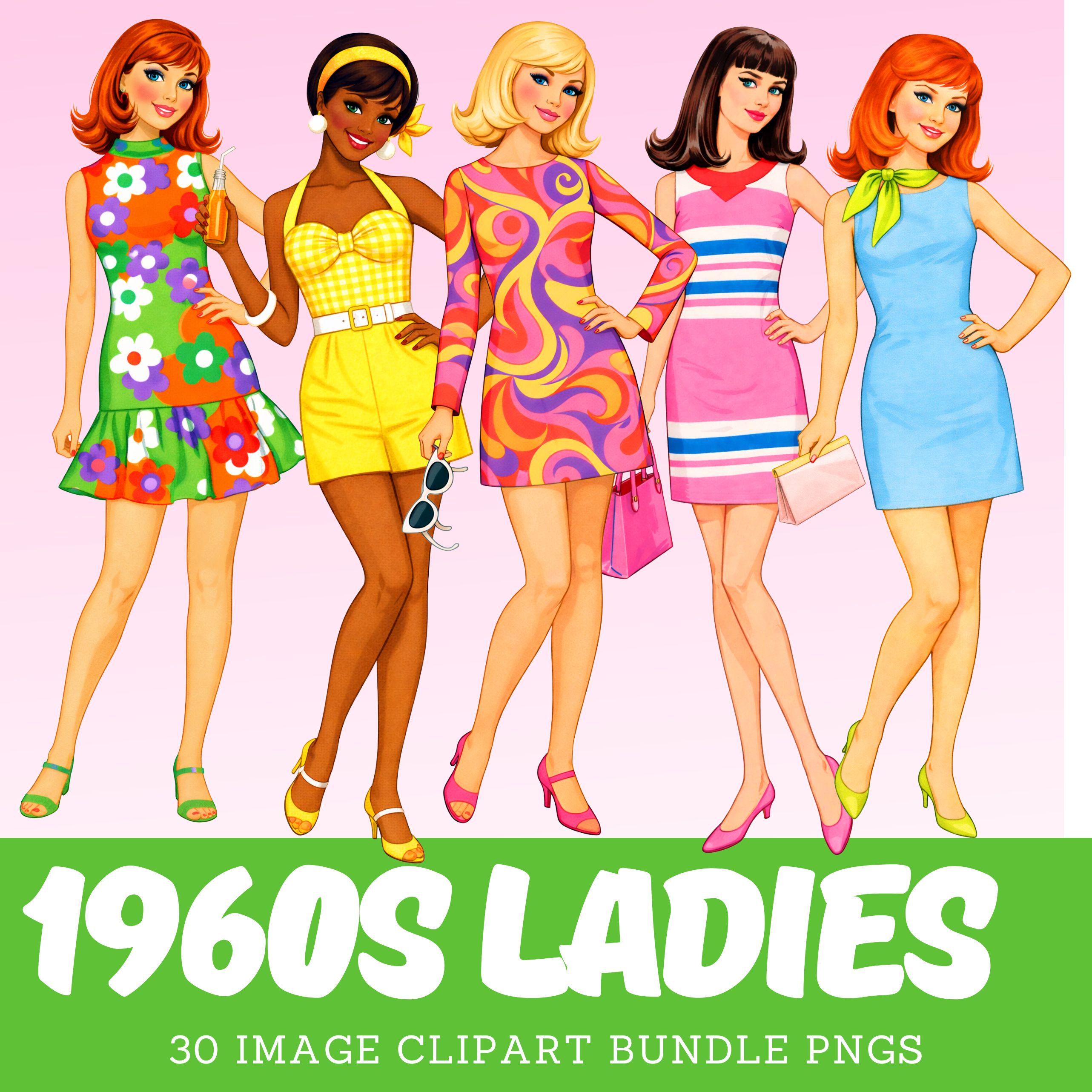 1960s Women Fashion Clipart Bundle: Midcentury Go-go Girls (digital ...