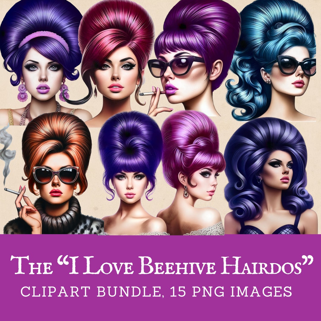 Beehive Hairdo Retro Hair Clipart Bundle Digital Download 1960s Beehive ...