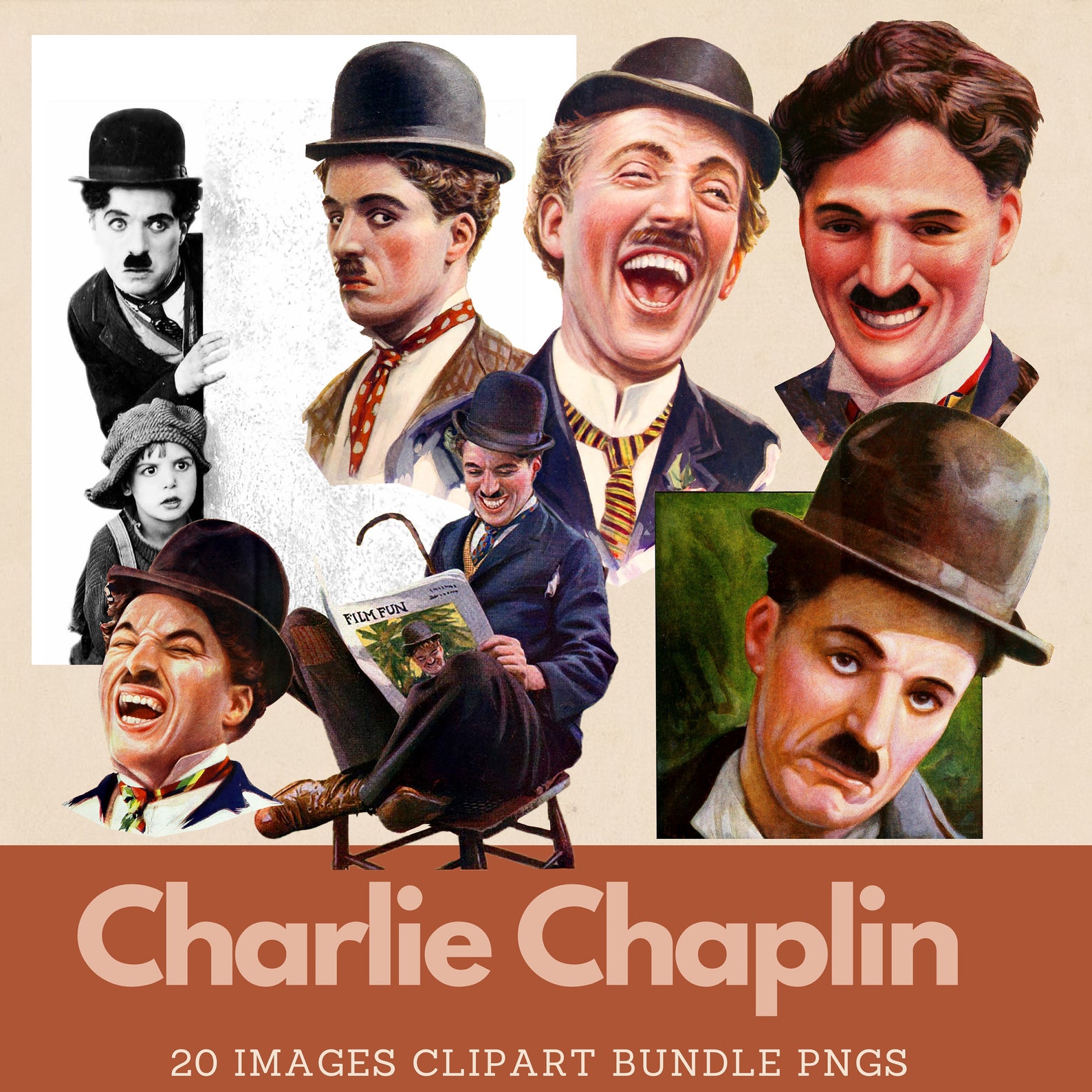 Vintage Charlie Chaplin Clipart: 1920s PNG Bundle (digital Images) - Etsy