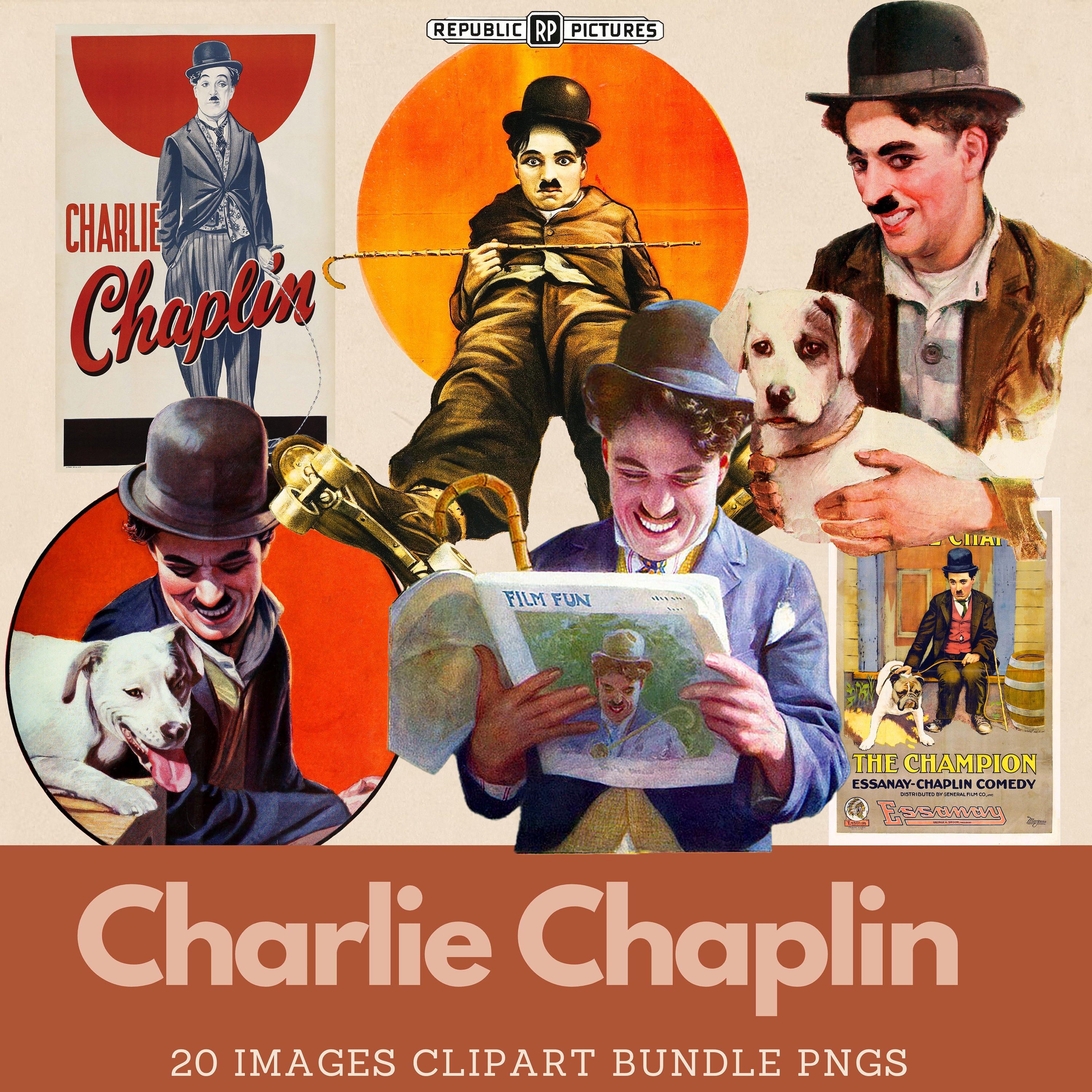 Vintage Charlie Chaplin Clipart: 1920s PNG Bundle (digital Images) - Etsy