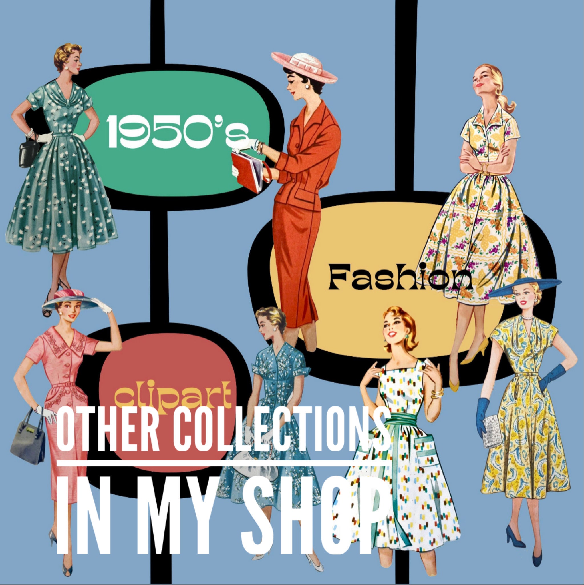 1950s Clipart Bundle Midcentury Fashion Retro Dress Png - Etsy