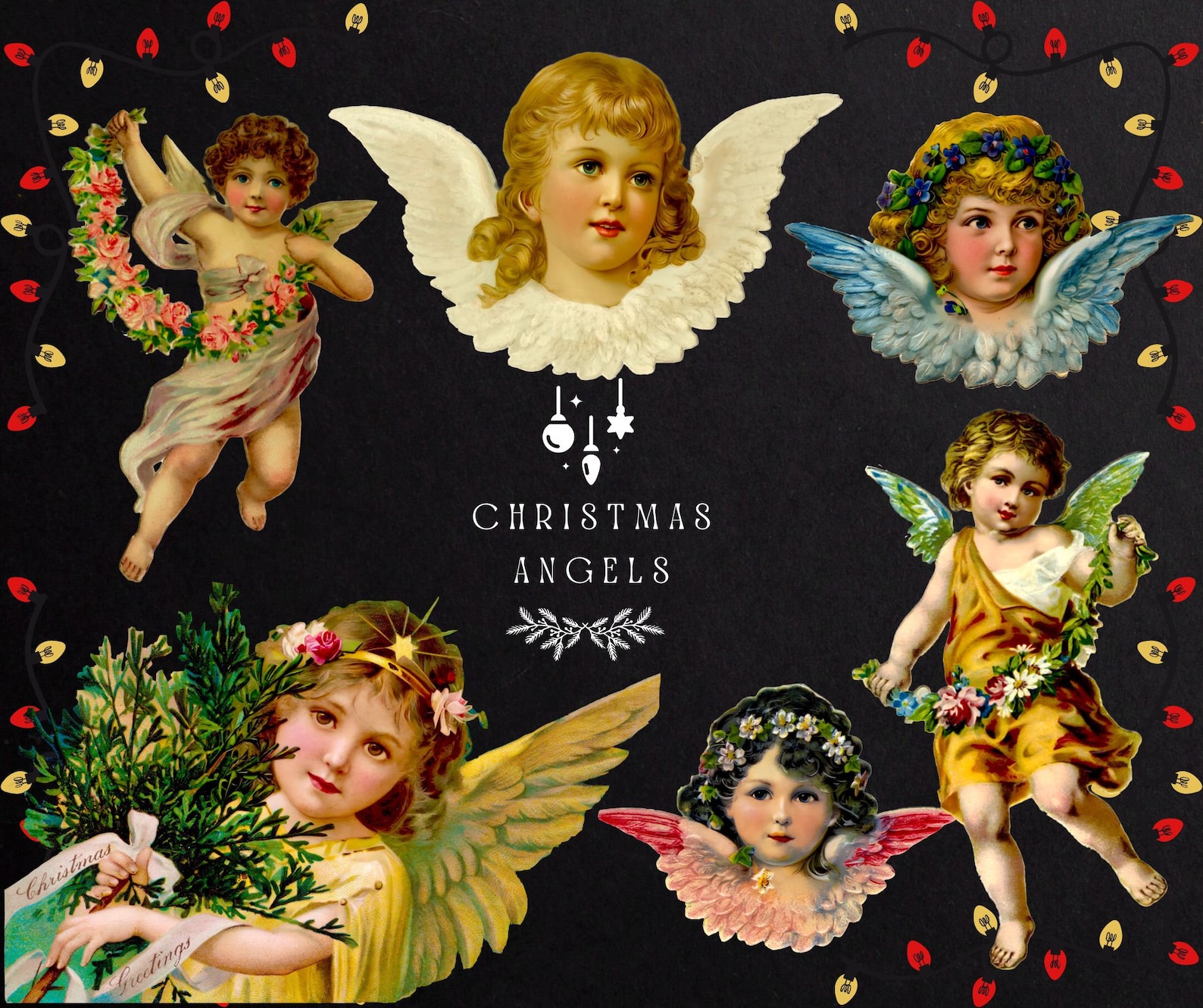 Kitsch Cherubs PNG Vintage Christmas Angels Clipart Bundle - Etsy