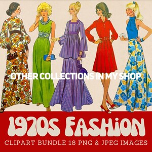 1970s Glamorous Ladies Thinking Clipart Bundle 1970s Women Fussy Cuts ...