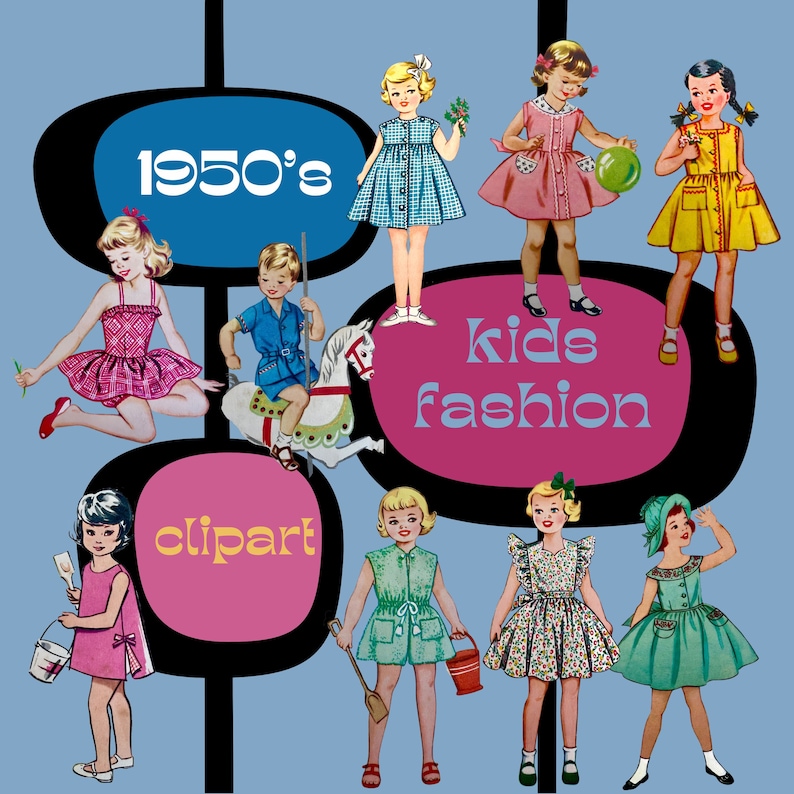 1950s Children Clipart Bundle Midcentury Kids PNG Vintage Kids - Etsy