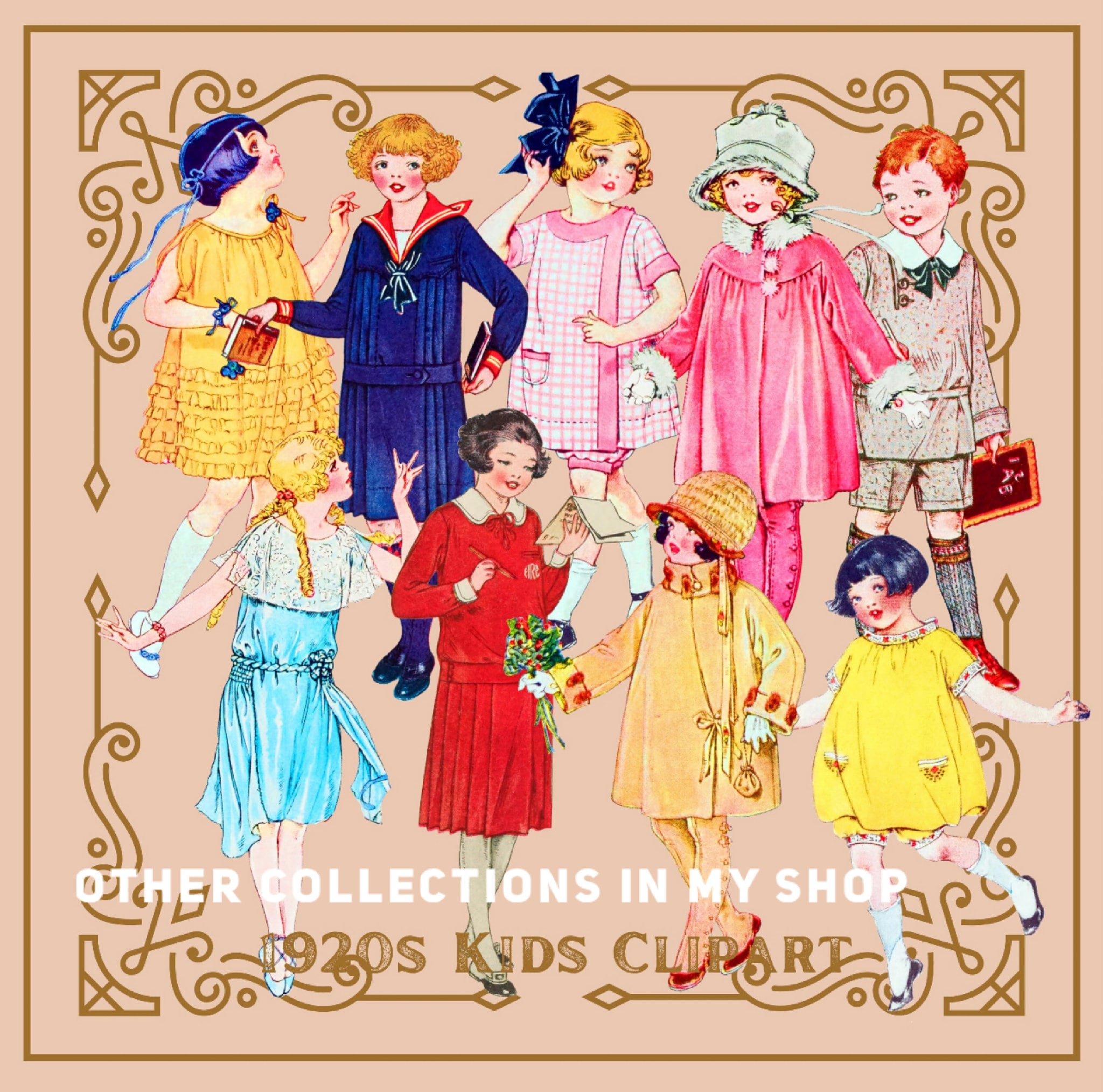 1920s Kids Fashion Clipart: Vintage Children PNG Bundle (digital ...
