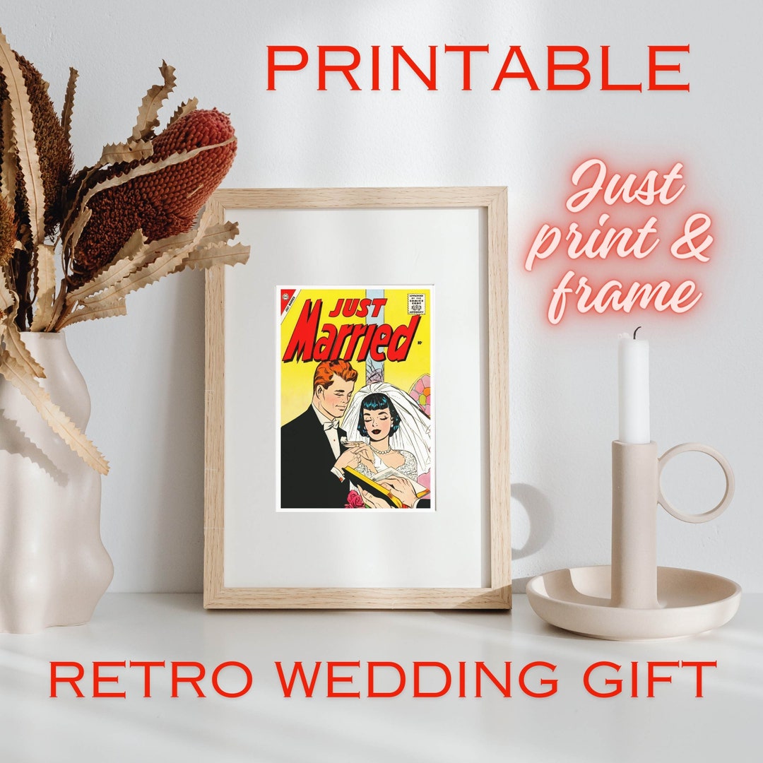 Retro Wedding Comic Cover Print: Just Married Newlywed Gift (digital ...