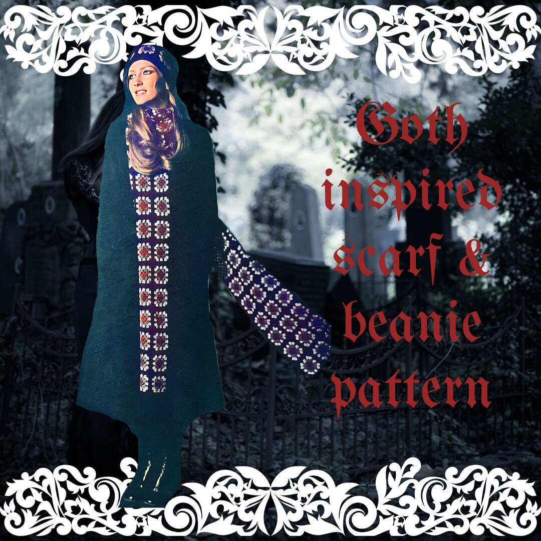 Goth Scarf and Beanie Crochet Pattern 1970s Crochet Hat Vintage Long ...