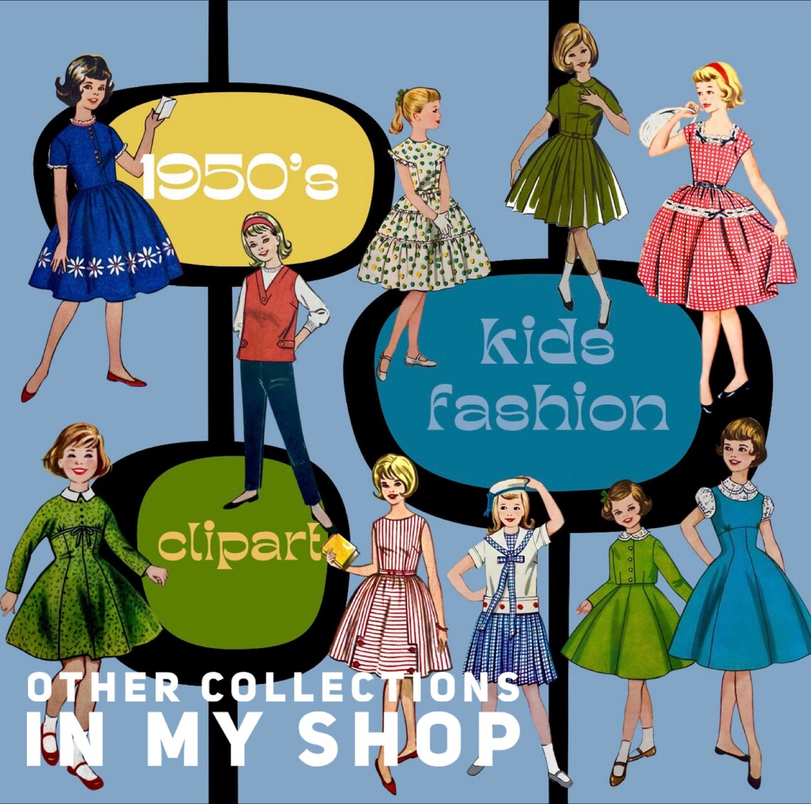 1950s Girls Fashion Clipart Bundle Midcentury PNGS - Etsy