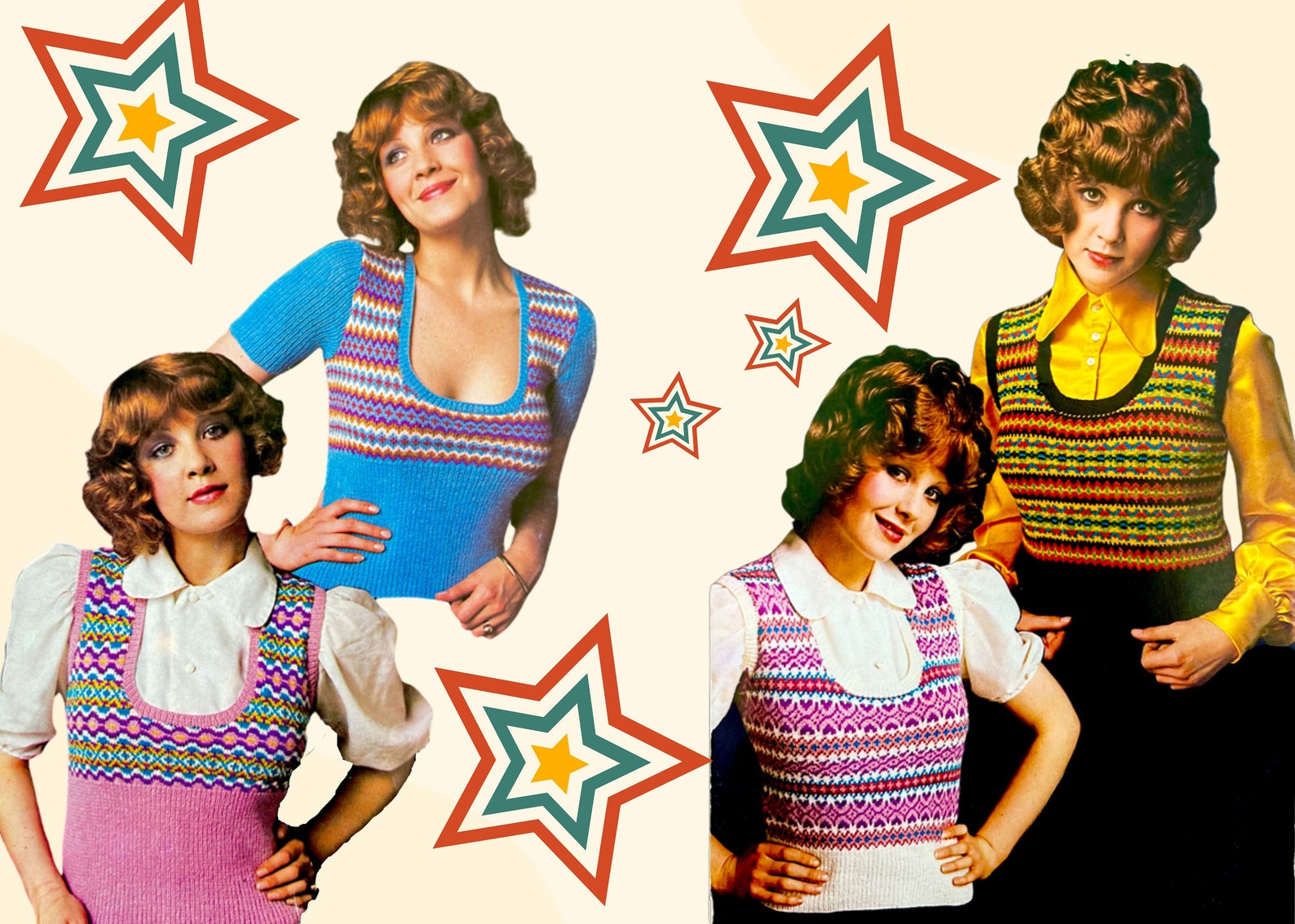 Retro 1970s Fair Isle Tank Top Knitting Patterns 4ply Yarn - Etsy