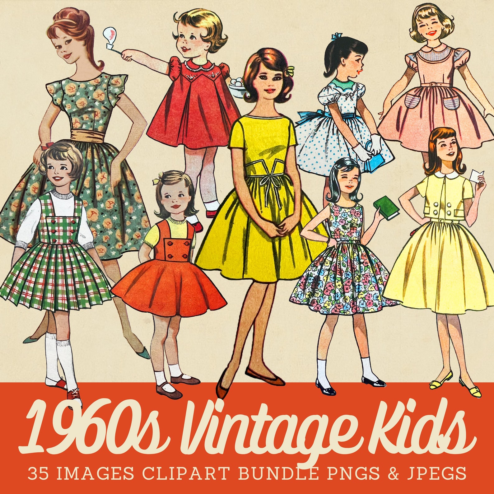 1960s Kids Clipart Bundle: Midcentury Children Ephemera (digital ...
