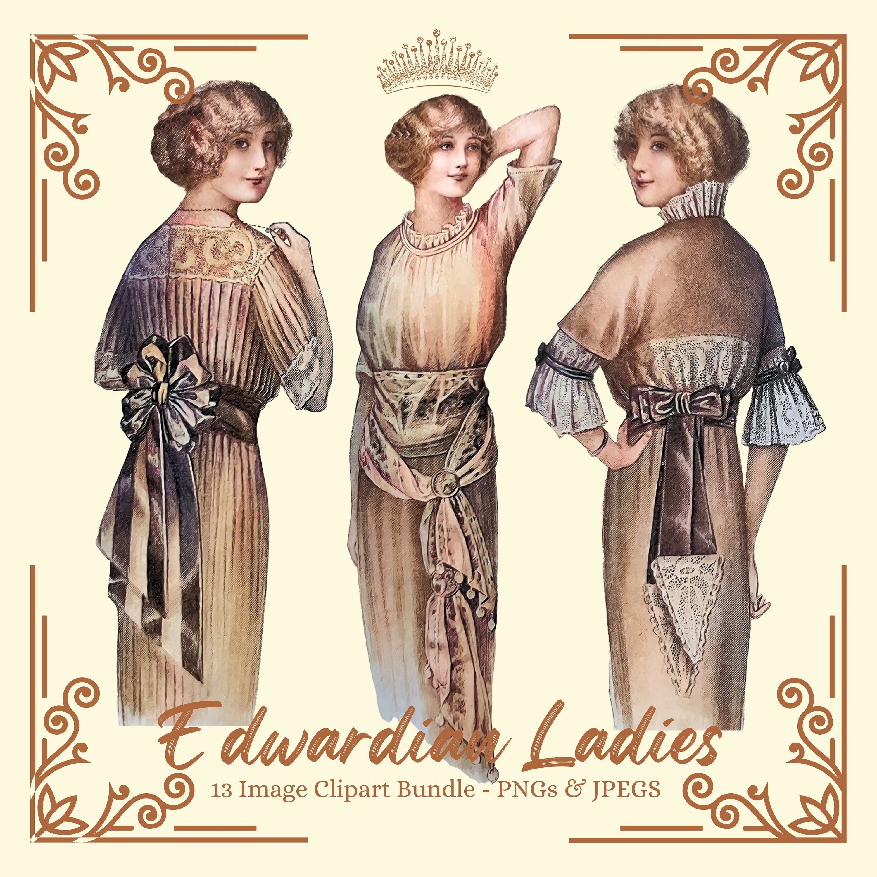 Vintage 1910s Women's Fashion Clipart Set - Edwardian Lady Images ...