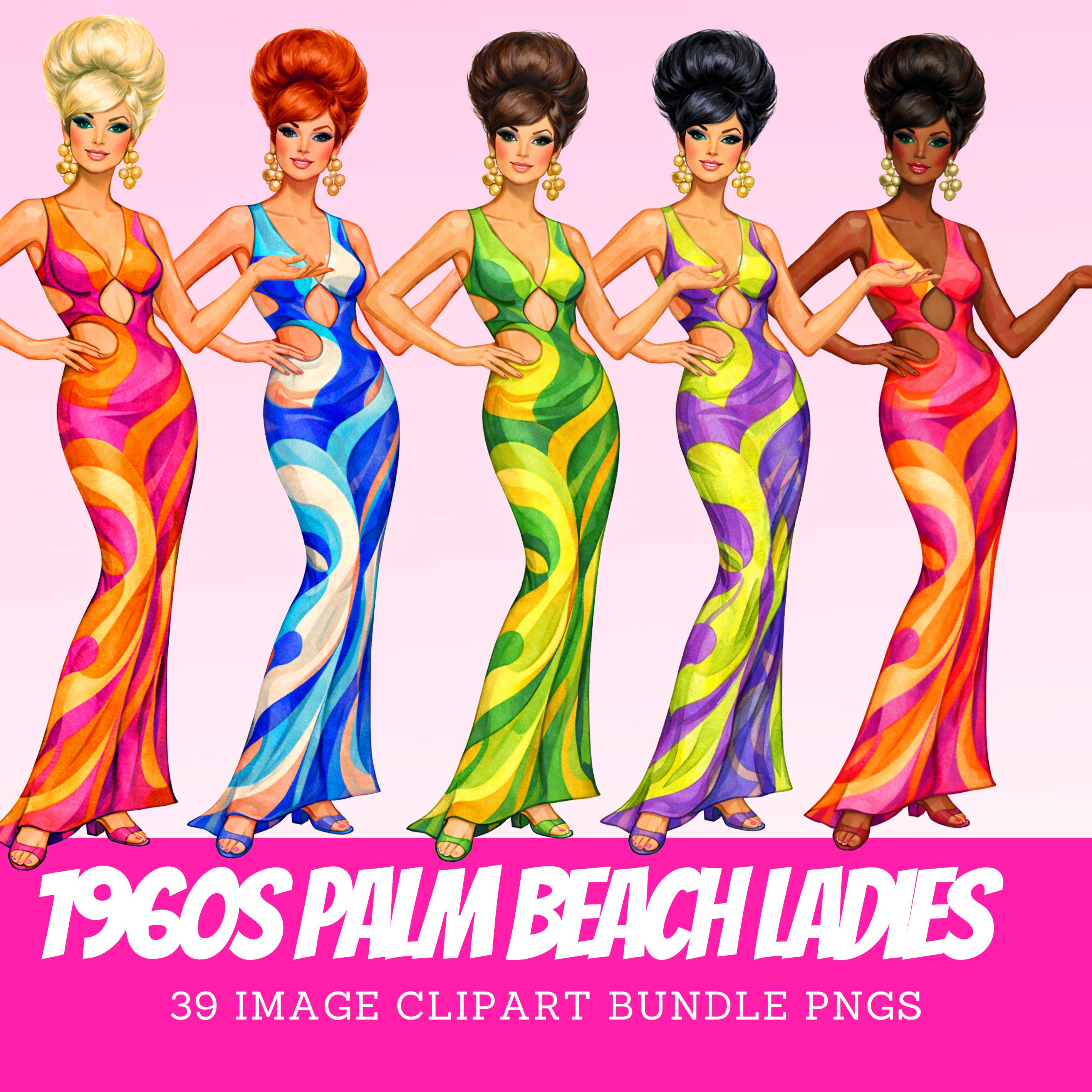 1960s Fashion Clipart Bundle: Midcentury Palm Beach Fashion Girls ...