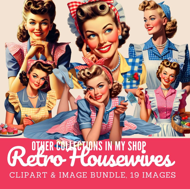 Retro Diner Waitress Clipart Bundle Vintage Waitress PNG 1950s Style ...
