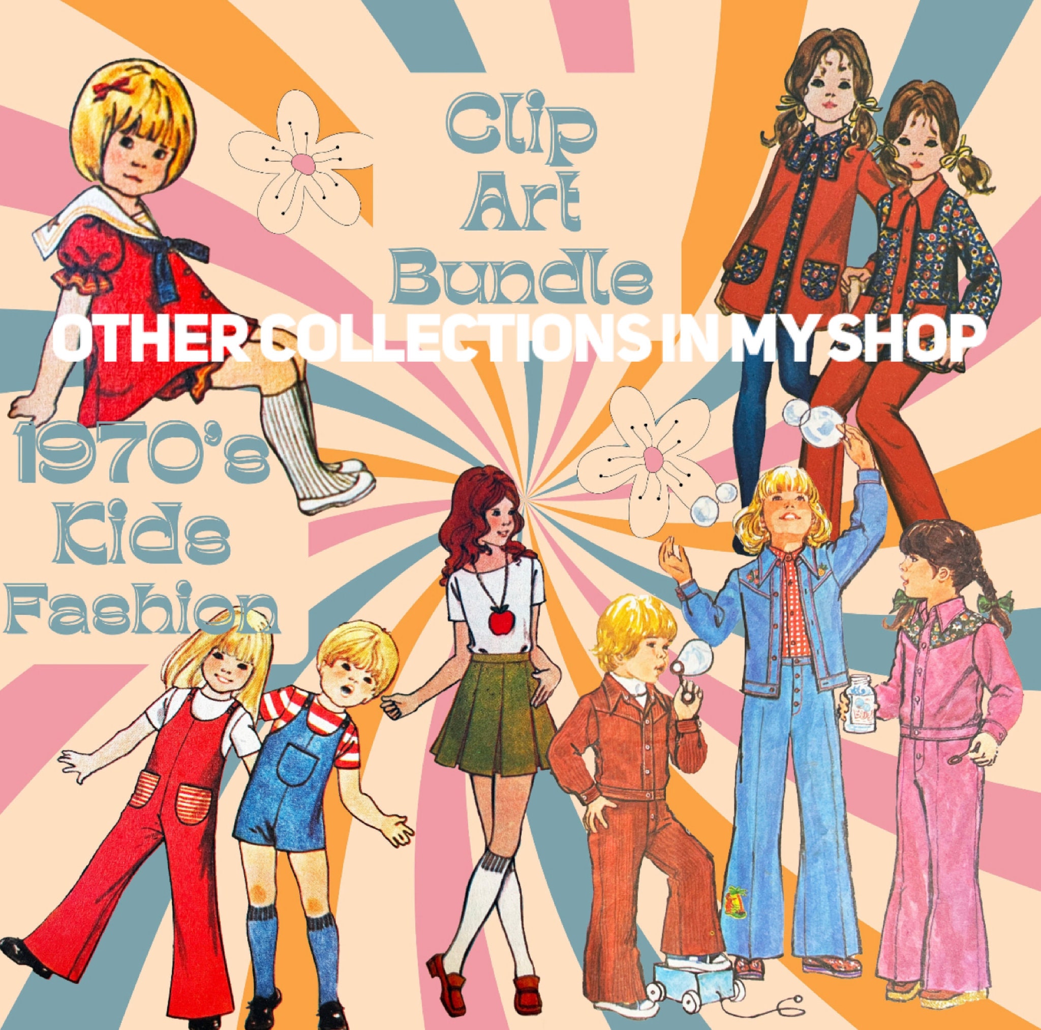 1970s Fashion Clipart Bundle 70s Scrapbook Ephemera Vintage Teens ...