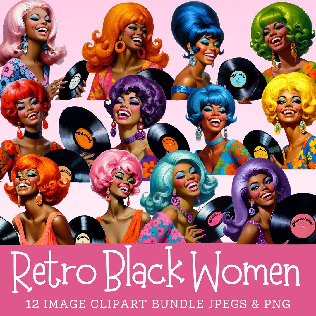Retro Black Women Clipart Bundle Vintage 1960s Black Women With Vinyl ...