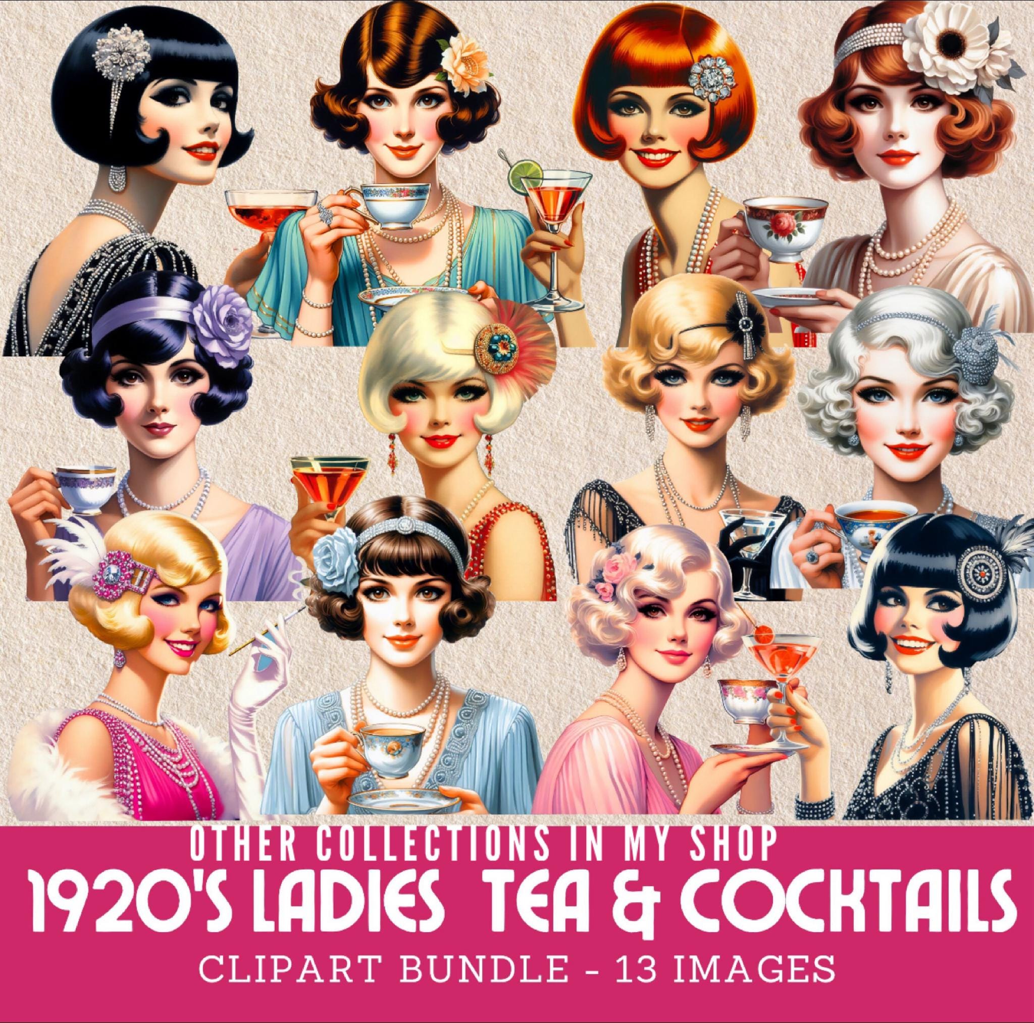 1920s Fashion Clipart: Vintage Ladies in Coats Bundle (PNG, JPEG) - Etsy