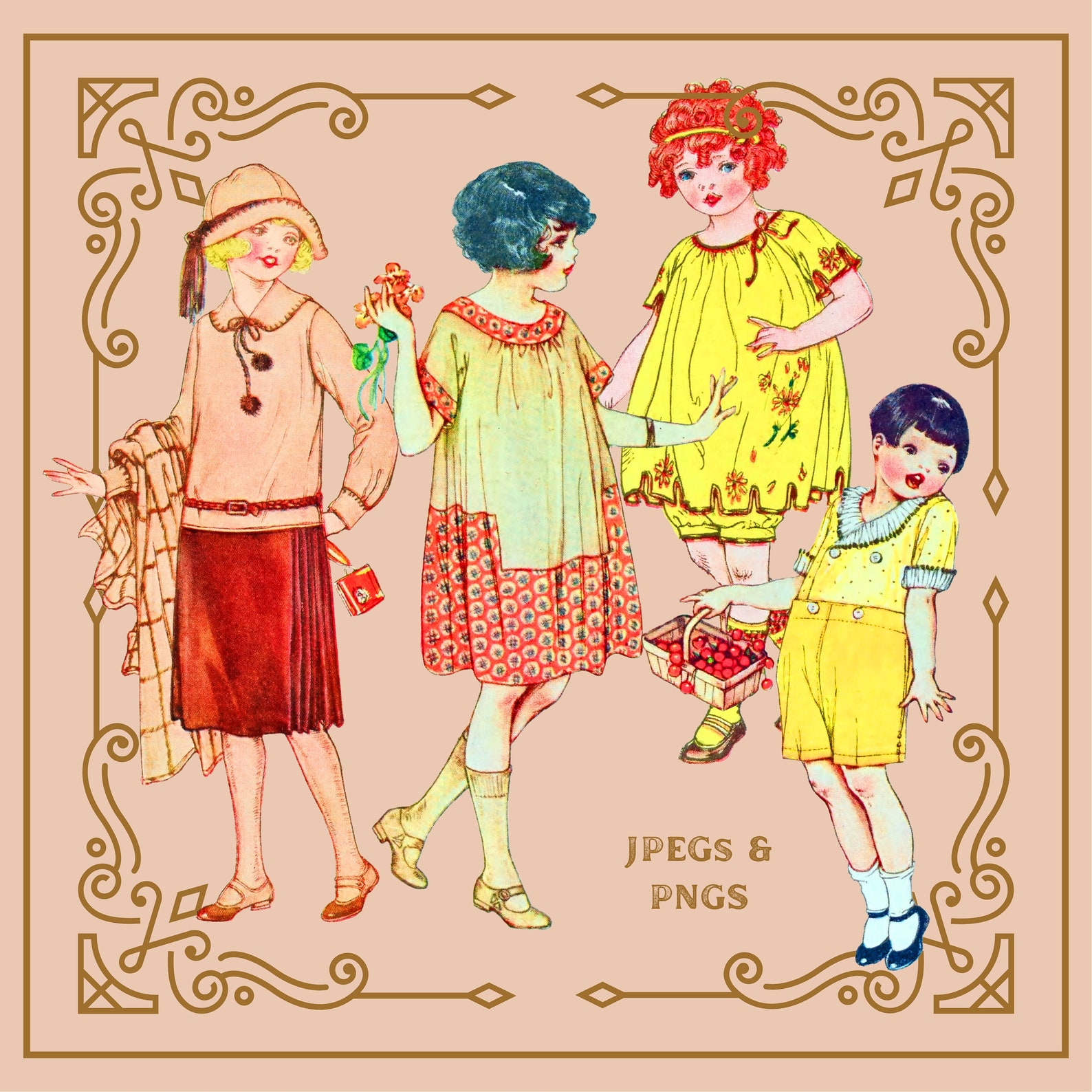 1920s Children Fashion Clipart Kids Vintage Kids Clipart - Etsy
