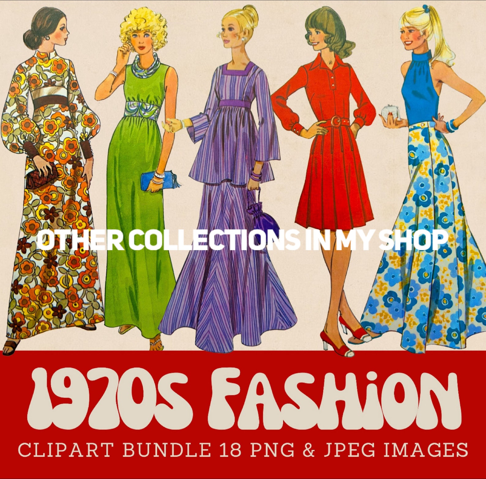 1970s Fashion Clipart Bundle 70s Scrapbook Ephemera Vintage Teens ...