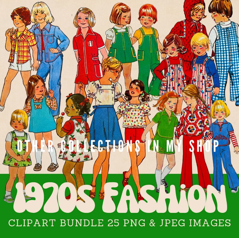 1970s Fashion Clipart Bundle 70s Scrapbook Ephemera Vintage Teens ...