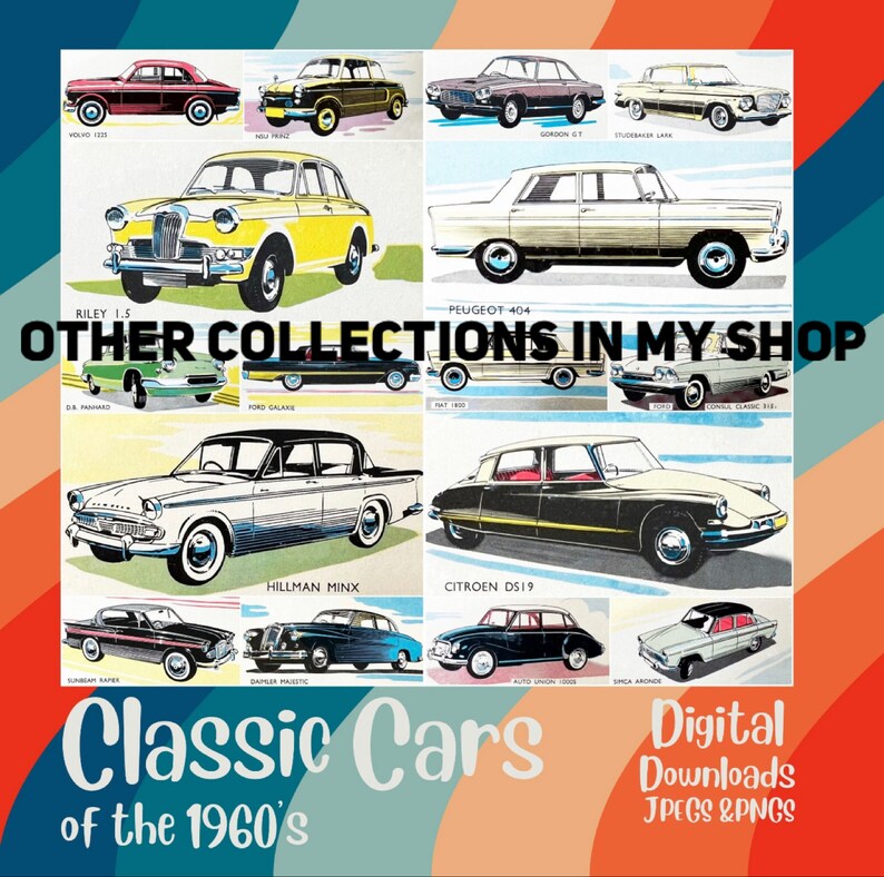 1960s Cars Clipart Bundle Vintage Cars Midcentury Cars Clipart Bundle ...