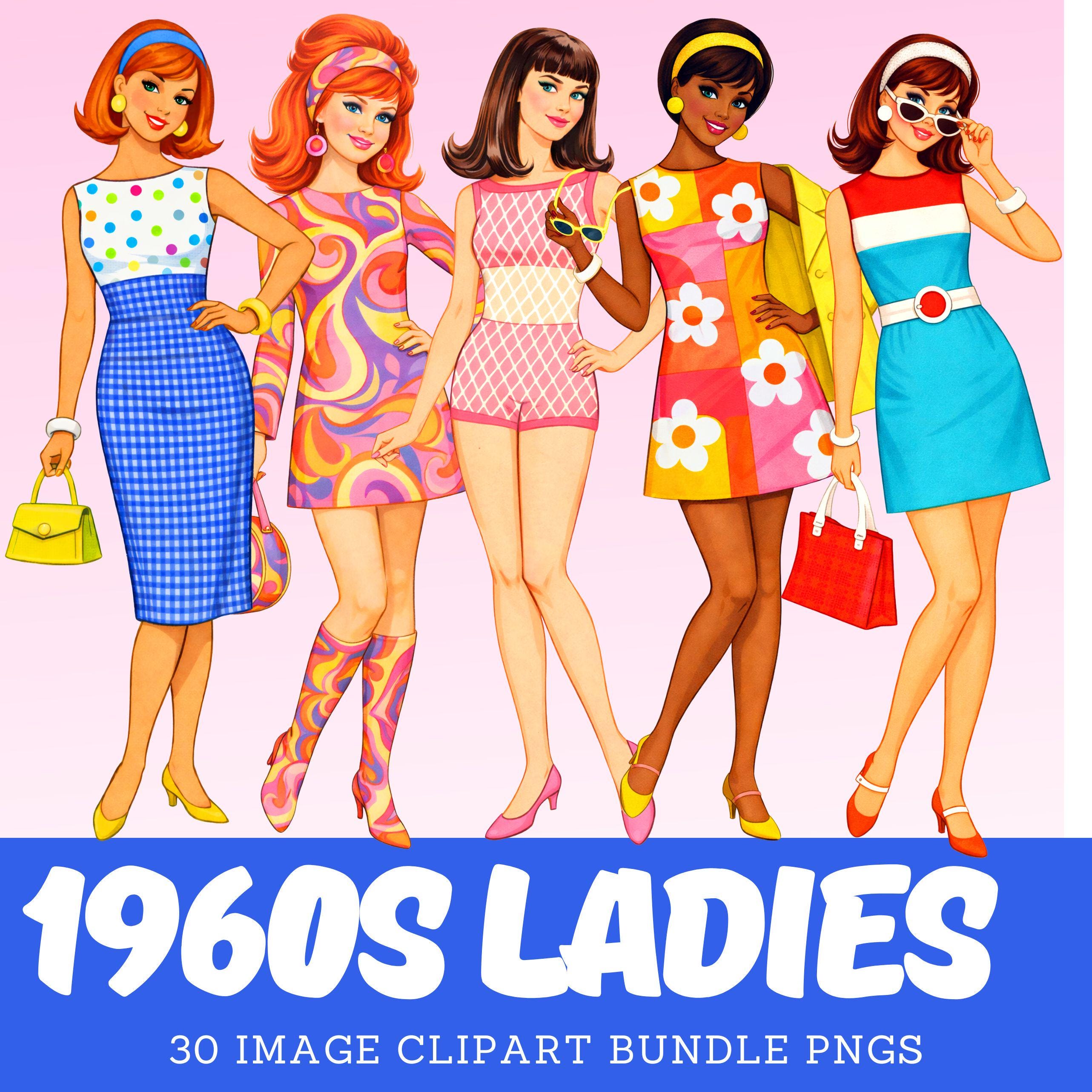 1960s Women Fashion Clipart Bundle: Midcentury Go-go Girls (digital ...