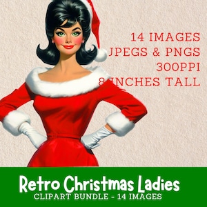 Retro Christmas Ladies Clipart Bundle Vintage 1960s Women Christmas ...