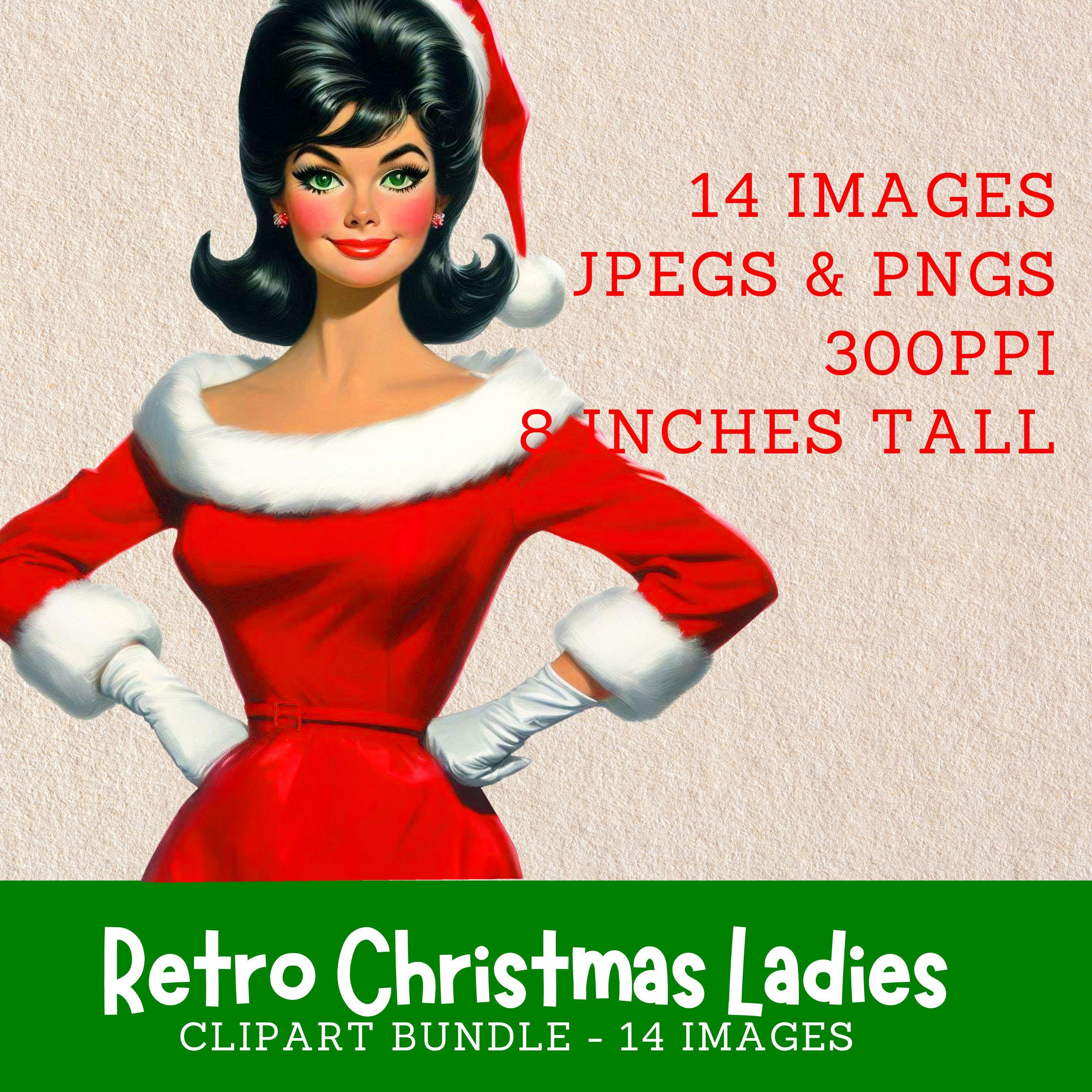 Retro Christmas Ladies Clipart Bundle Vintage 1960s Women Christmas ...