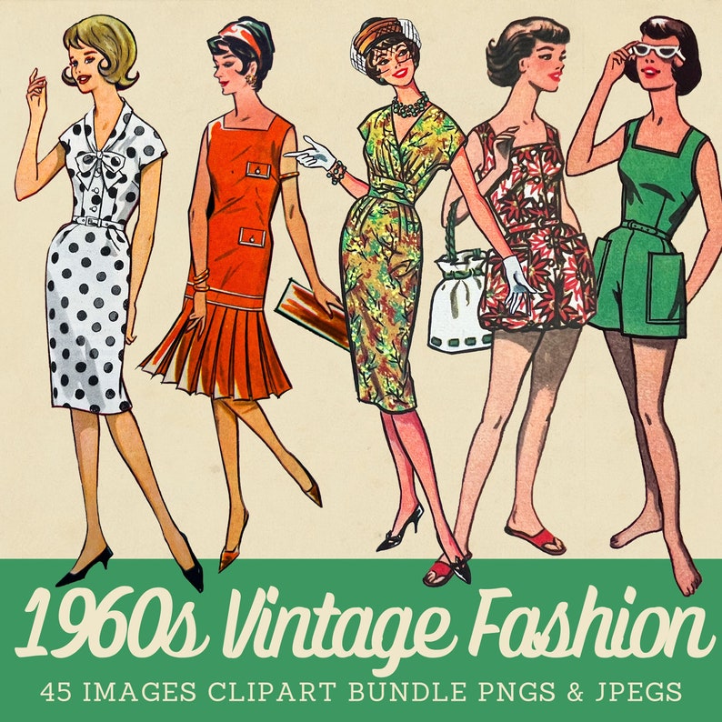 1960s Fashion Clipart Bundle: Mid-century Women's Ephemera (digital ...