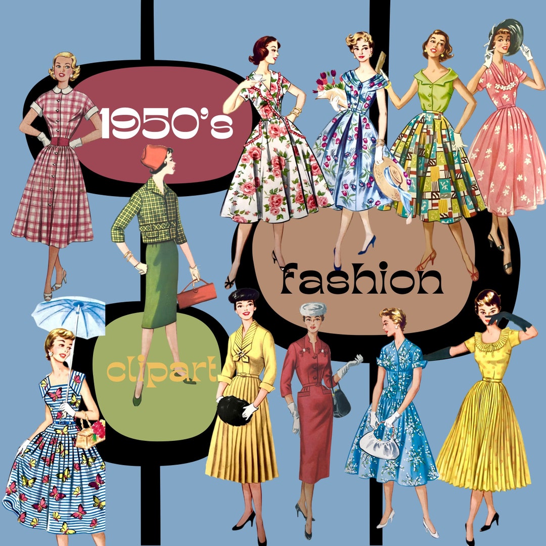 1950s Clipart Bundle Midcentury Fashion Retro Dress Png 1950s Women ...