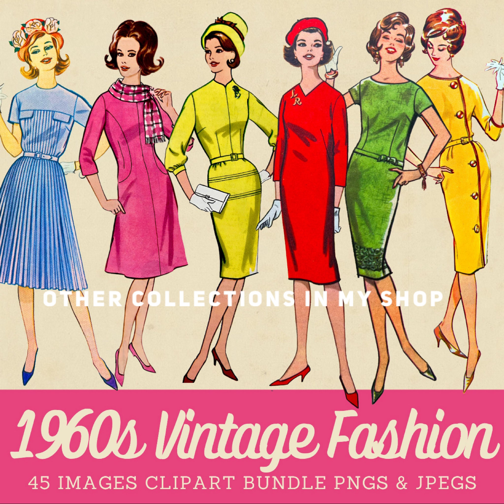 Vintage Dolls Clipart Bundle 1960s Retro Doll Digital Images Commercial ...