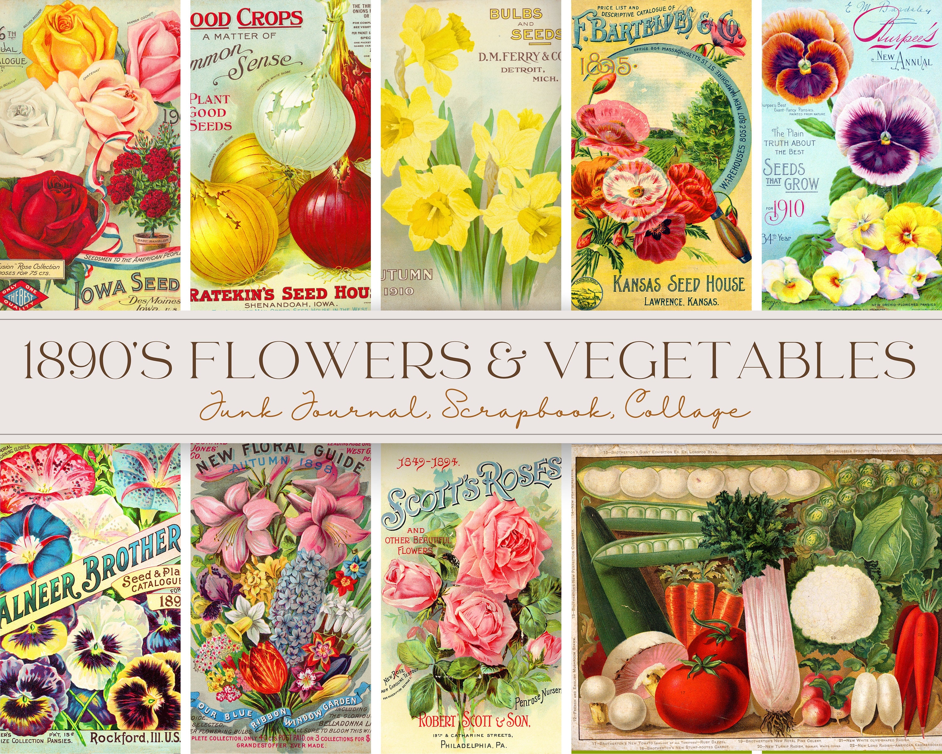 Vintage Flowers Clipart Bundle Victorian Seed Packet Images Flower ...