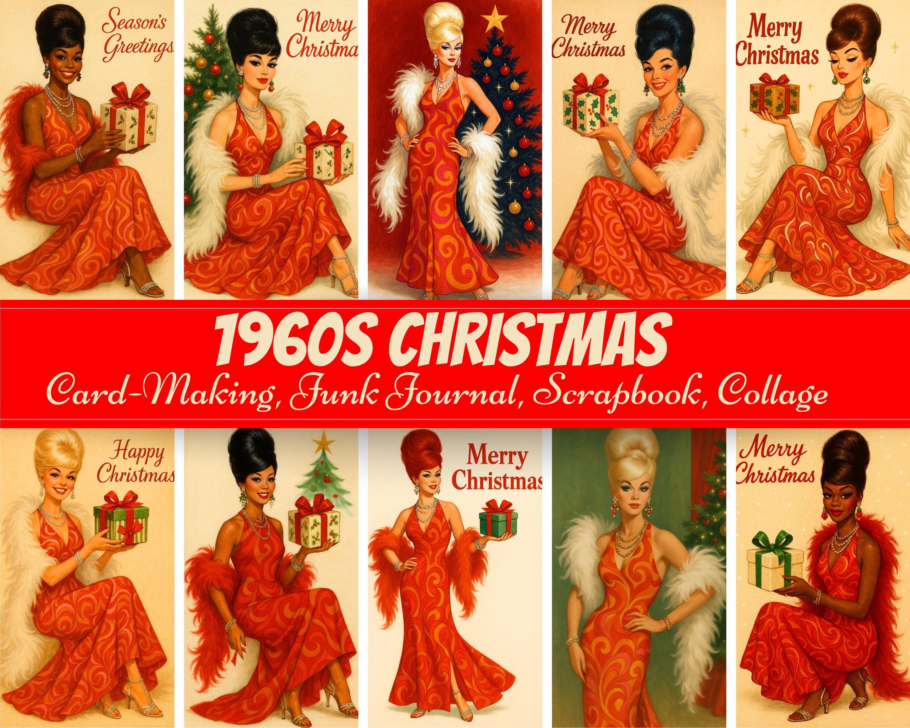 Retro Christmas Ladies Clipart Bundle Vintage 1960s Women Christmas ...