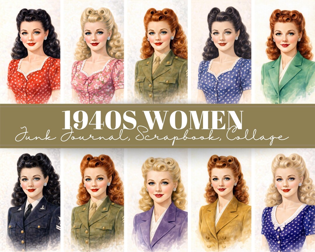 1940s Women Clipart Bundle: Retro Ladies With Victory Roll Hair ...