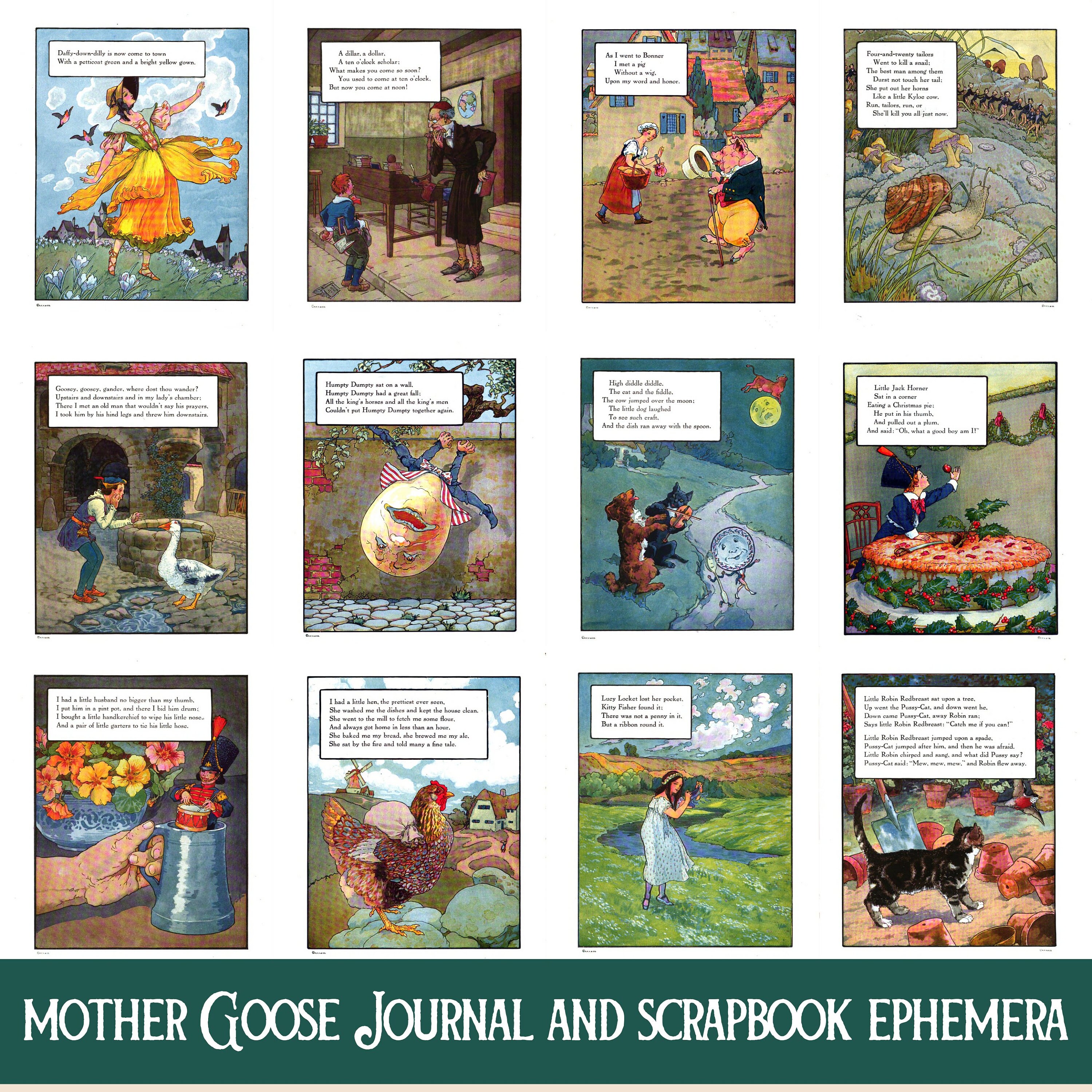 Mother Goose Nursery Rhyme Clip Art Bundle Vintage Mother Goose Book ...