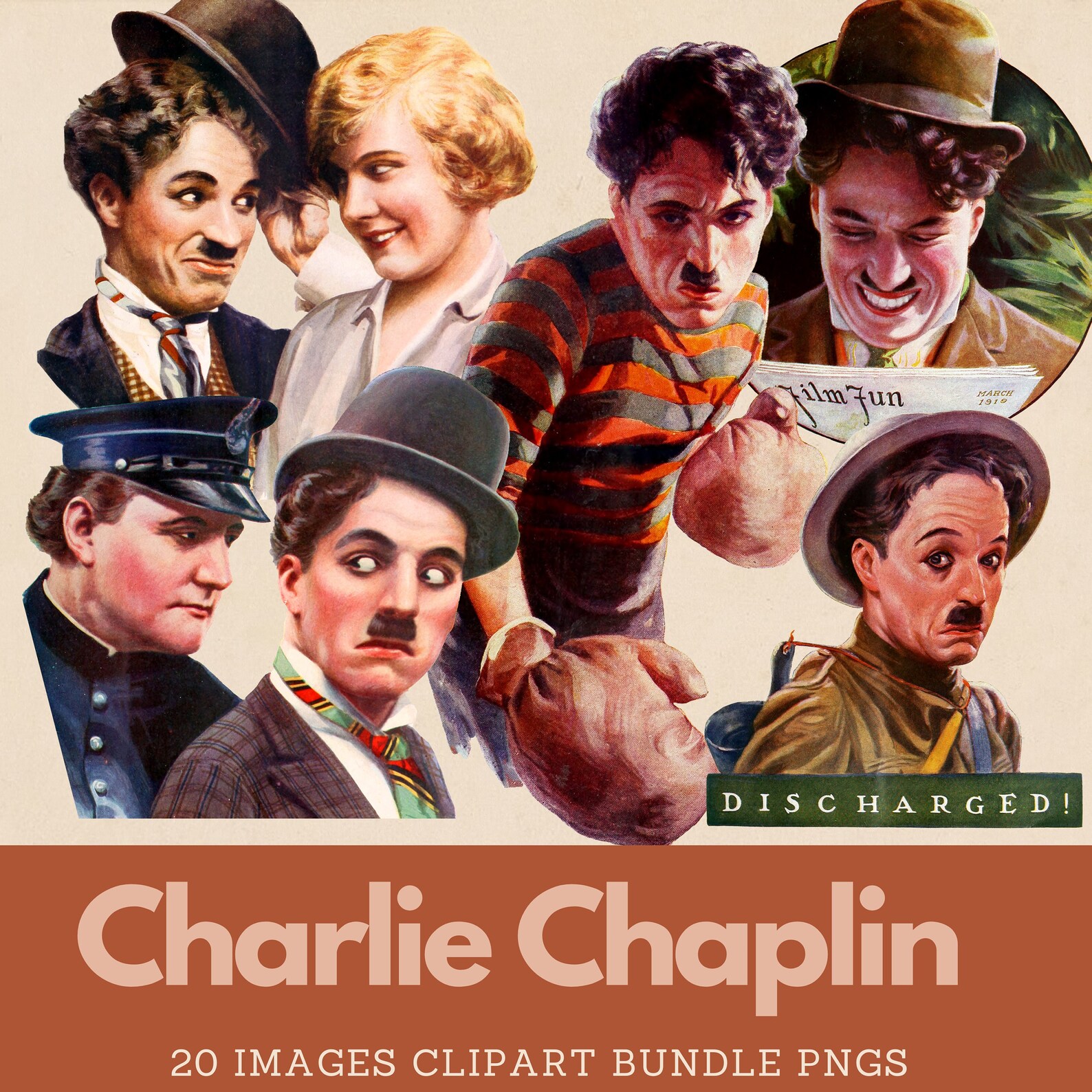 Vintage Charlie Chaplin Clipart: 1920s PNG Bundle (digital Images) - Etsy