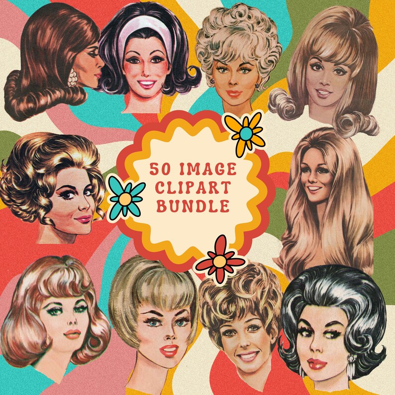 Retro Hairstyle Clipart Bundle Digital Download 1960s Hair Png - Etsy