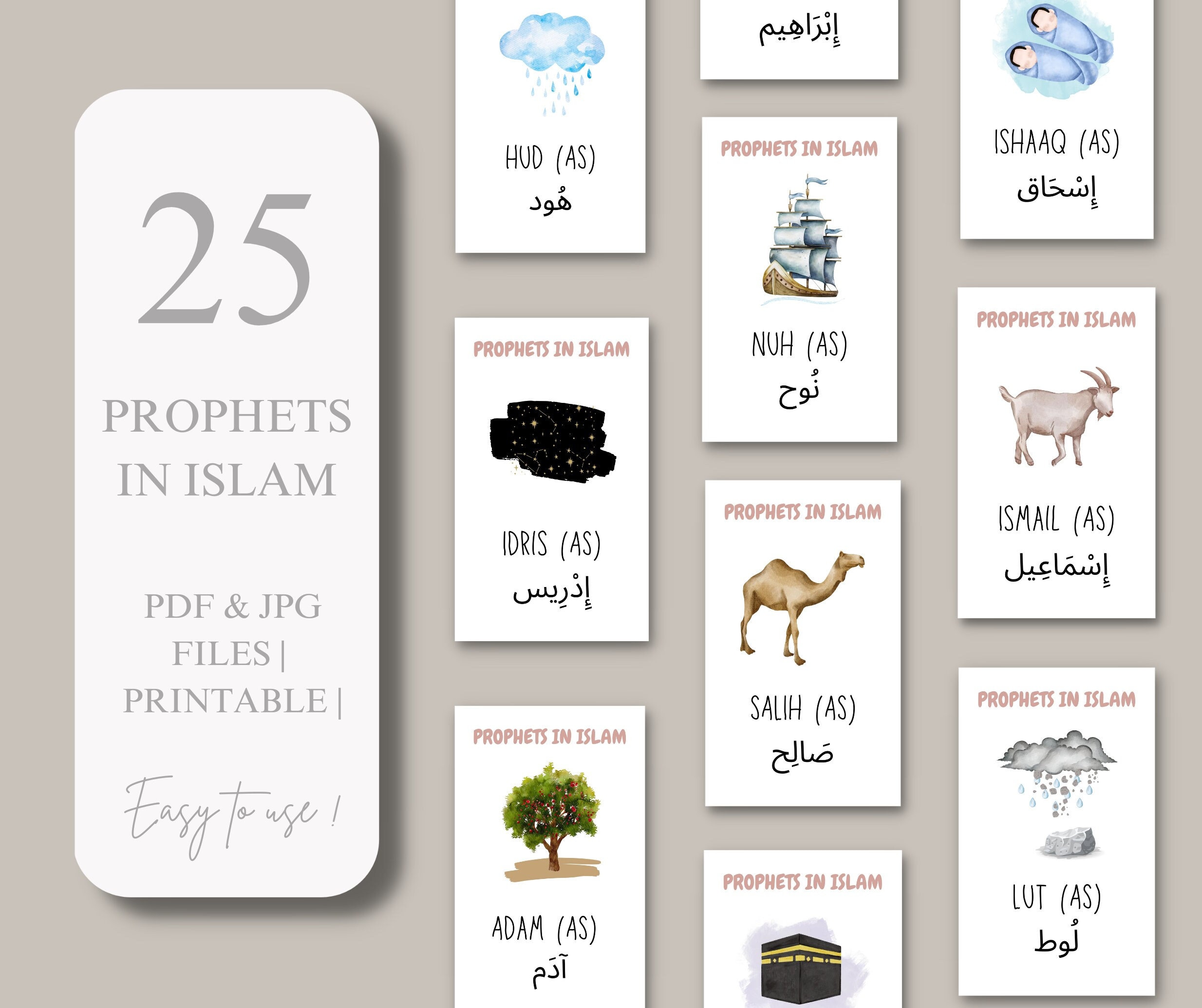 Prophets in Islam Printable Flashcards Islamic Homeschool - Etsy