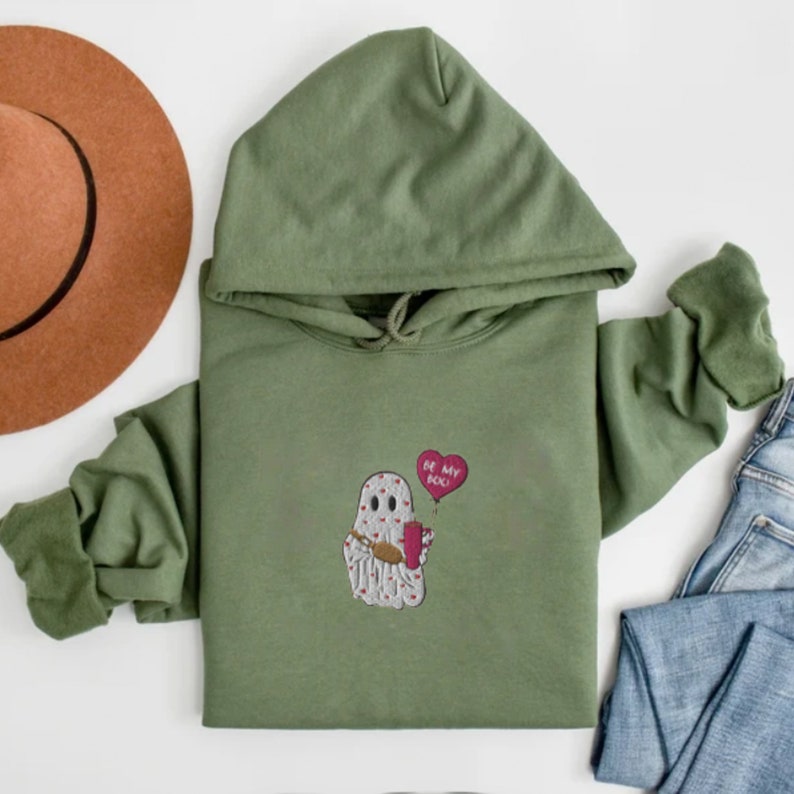 Embroidered Be My Boo Hoodie,initial Sleeve With Heart, Cute Ghost ...