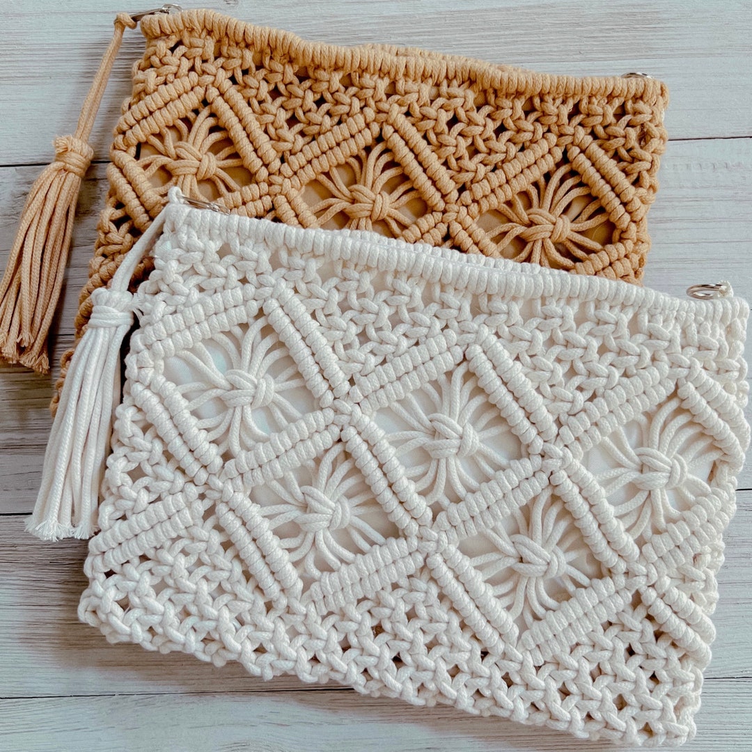 Boho Macrame Zipper Clutch Tassel Natural Beige Cream Makeup Bag Cosmetic Casual Travel - Etsy