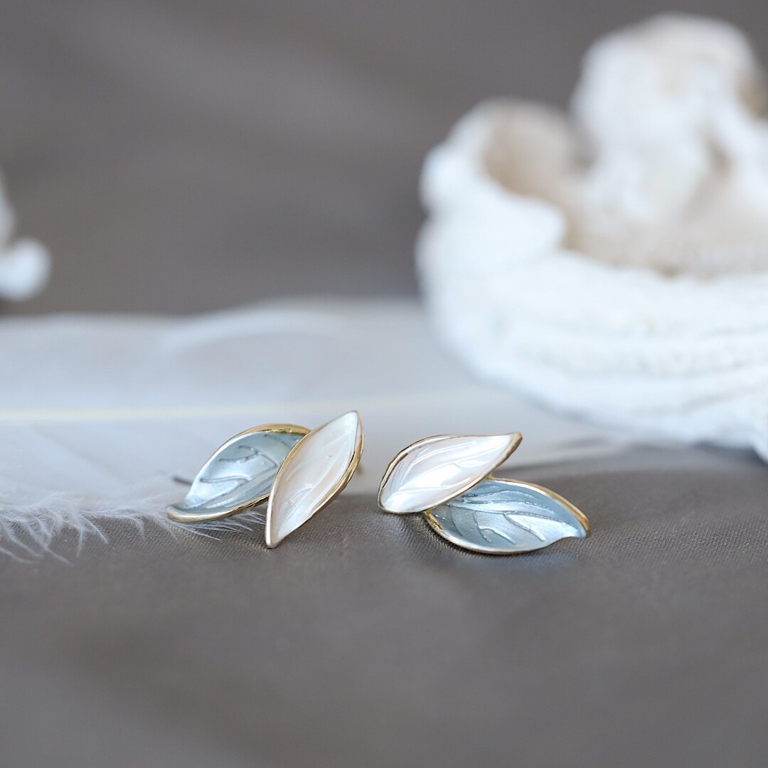 Green Leaf Ear Studs, Leaves Ear Climber, Nature Earrings Leaf, Leaves ...