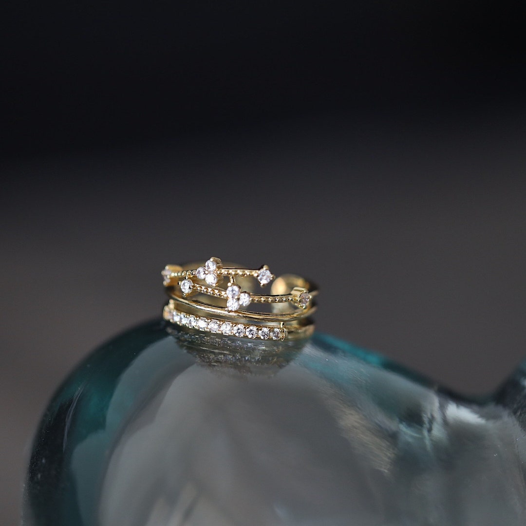 Gold Cz Ring, Stackable Ring, Cz Ring, Heart Ring, Cluster Ring, Dainty Stackable Rings ...