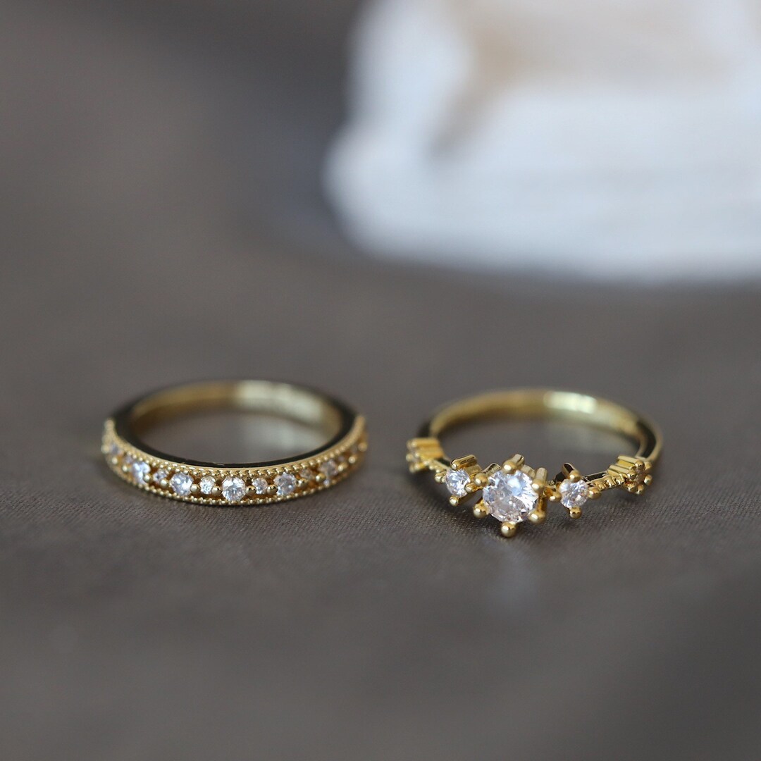 Thin Band Crystal Ring, Dainty Crystal Ring, Gold Stackable Ring, Gold ...