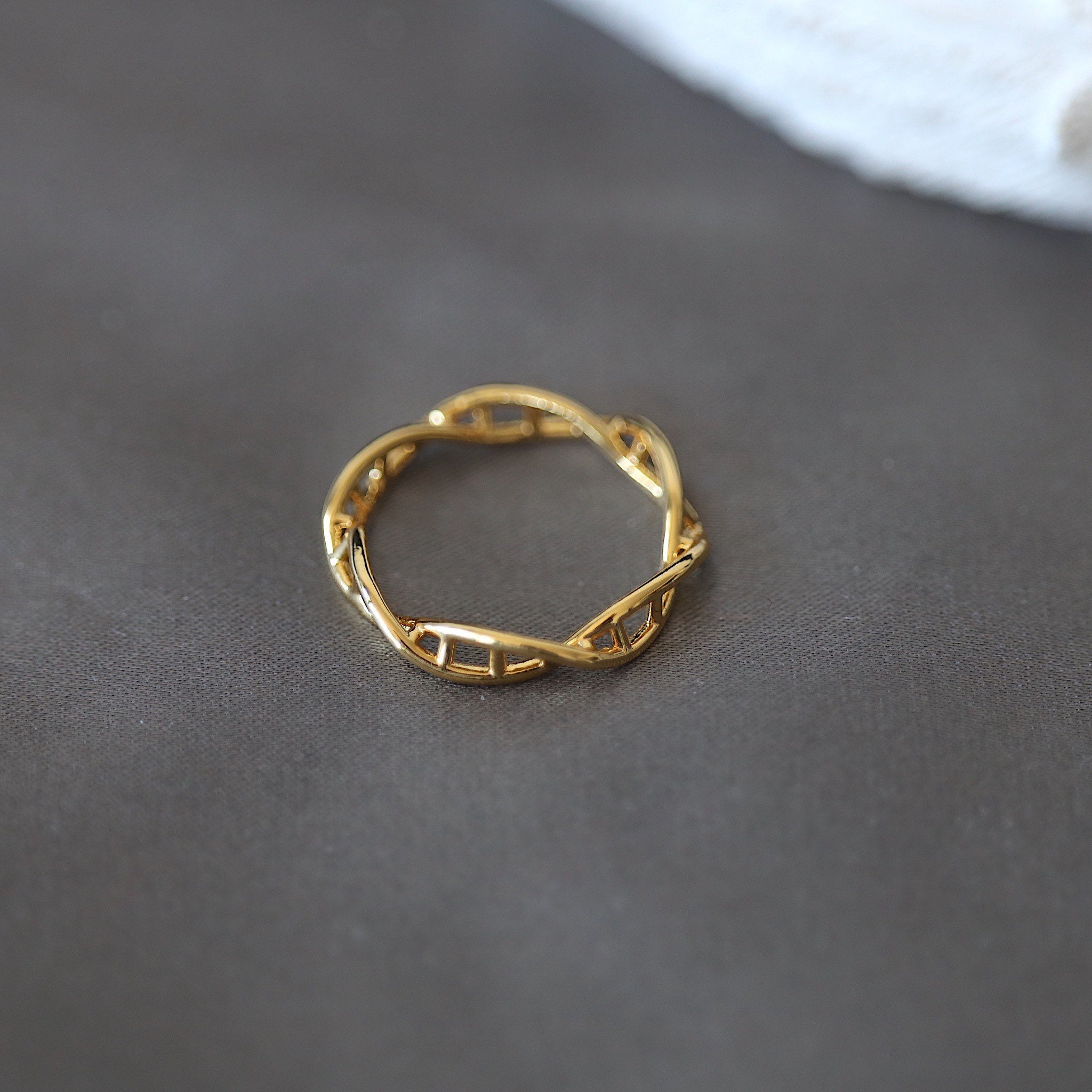 Gold Dna Ring Gold Twist Band Ring Double Helix Ring Thin - Etsy