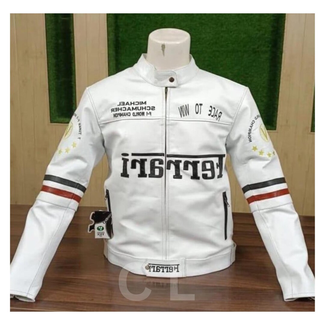 Men's Ferrari Genuine Cowhide Leather Biker Racing Jacket*sport Fit ...