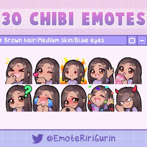 SUPER SET Cute Girl Chibi Emotes medium Skin/brown Hair/brown - Etsy